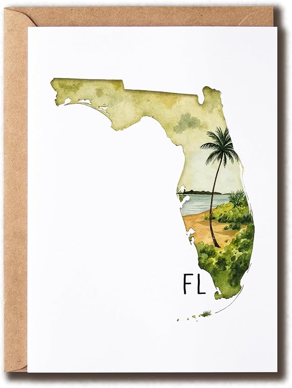 Amazon.com: ZoZi9xDesigns Florida Map Greeting Card - Florida Lover ...