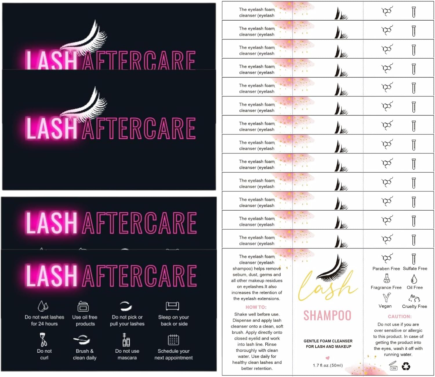 Amazon.com: Lash Extension Aftercare Instructions Cards Lash Shampoo ...