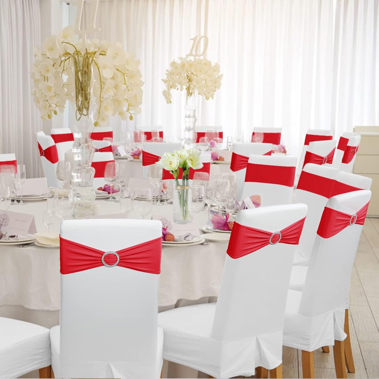 Chair Sashes Bows Spandex Red Sashes for Chairs 50 Pack Chair Sashes ...