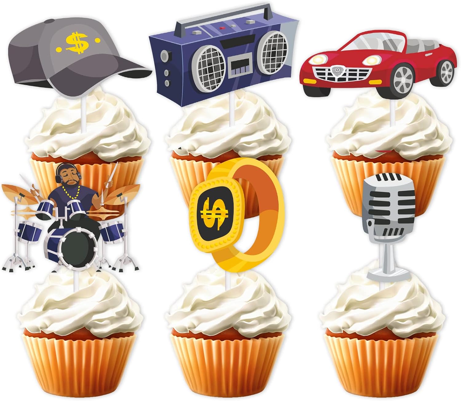 Amazon.com: 18pcs Glitter Hip Hop Radio Drum Dessert Cupcake Topper ...