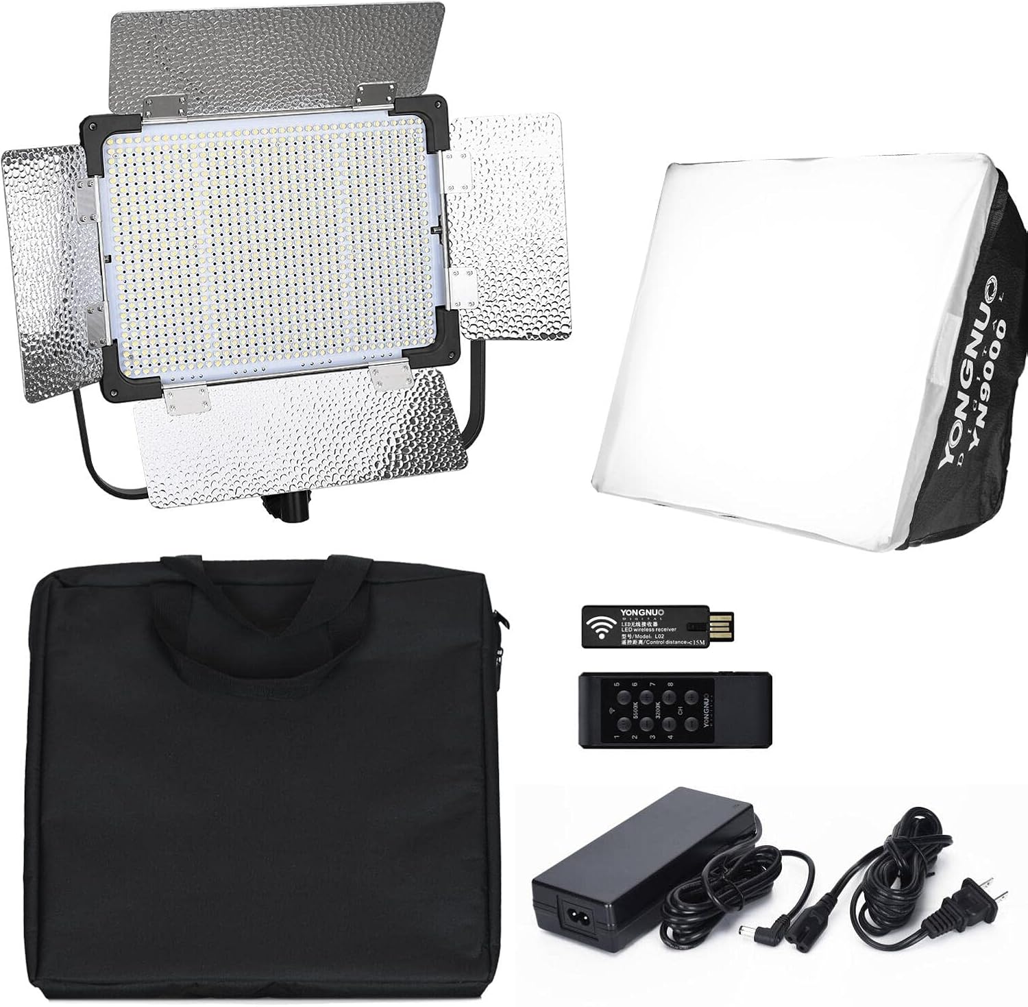 Amazon.com : YONGNUO YN9000 LED Video Light with 19V5A, Bi-Color 3200K ...