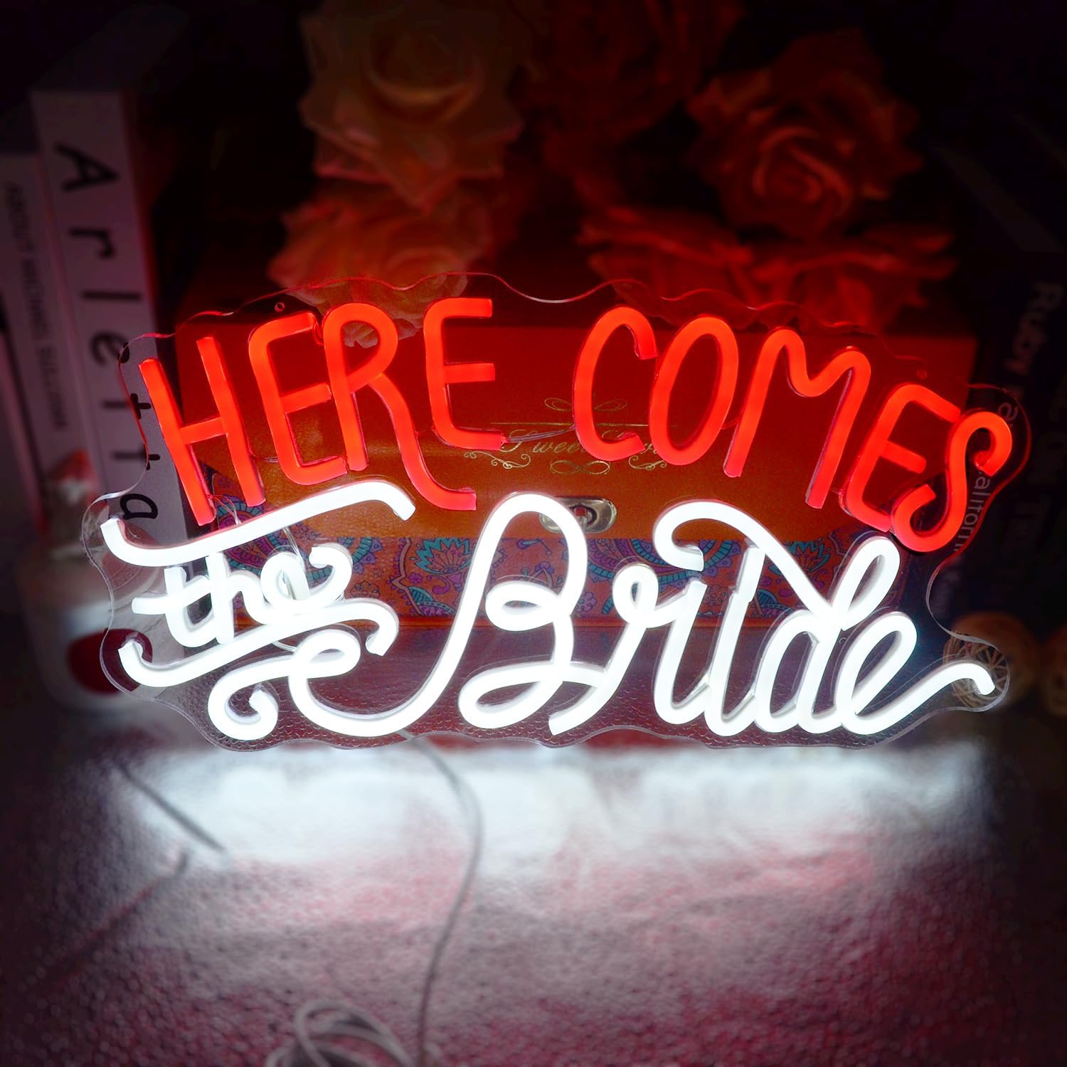 Amazon.com : Here Comes the Bride LED Signs Wall Art Decorations Red ...
