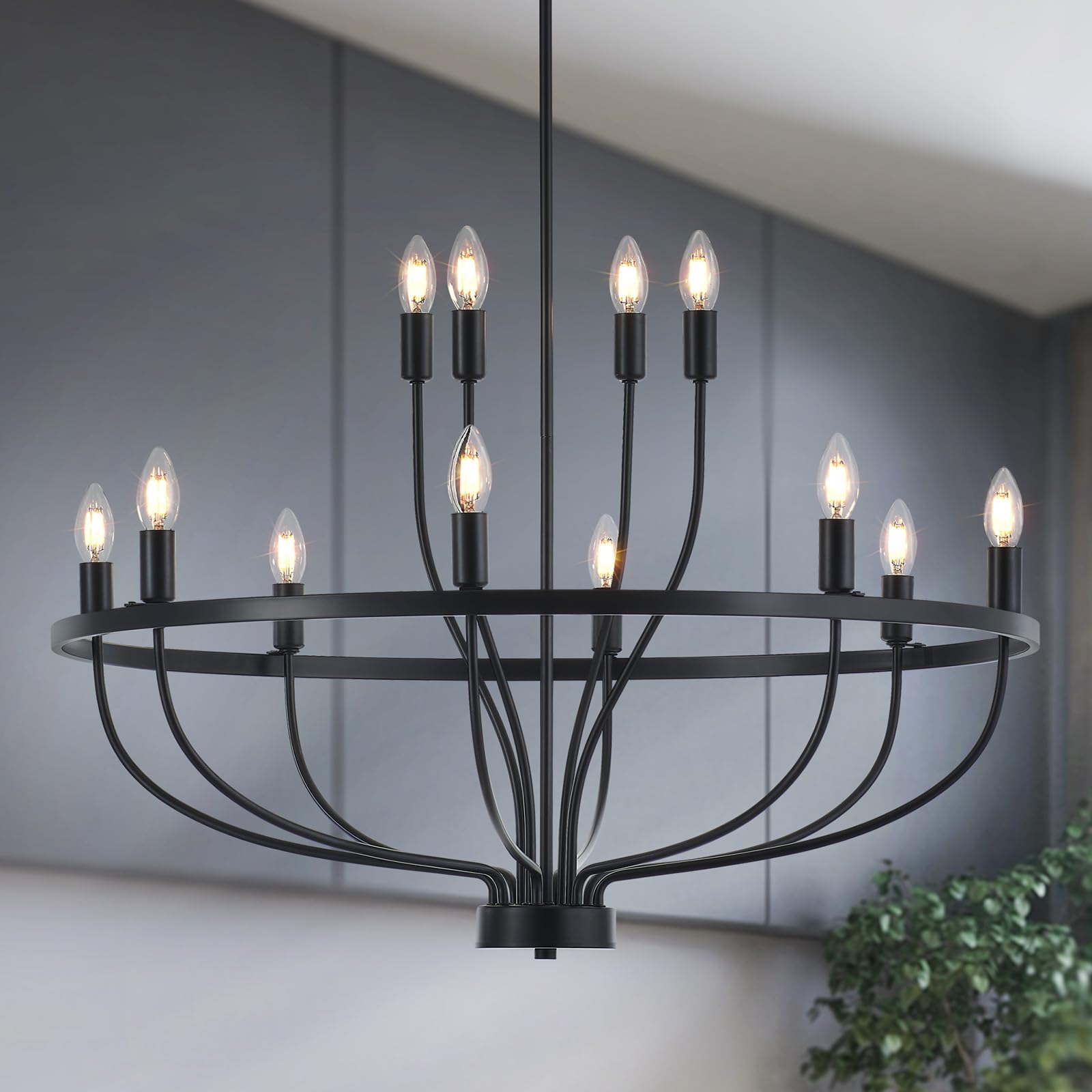 Widluth 33.5" Industrial Black Chandelier Vintage 12-Lights Rustic ...