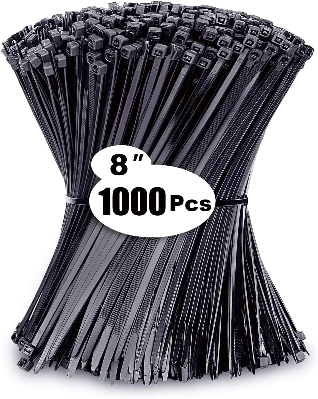Cable Ties 1000 Pack, 3.6 x 200mm Black Zip Ties 8 inch, 40lbs Tensile ...