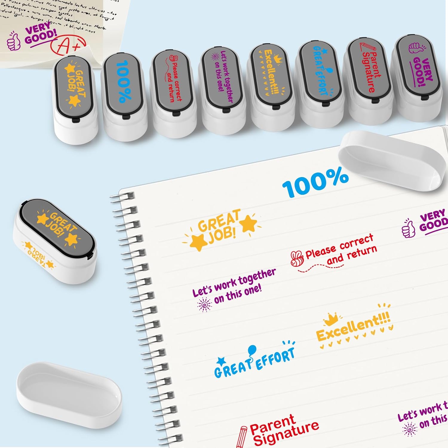 8-in-1 Teacher Stamps for Grading, Classroom & Homework - Self-Inking ...