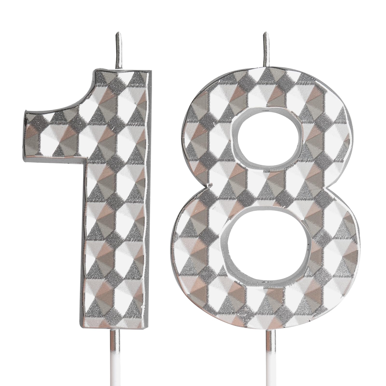 Amazon.com: Silver 18th Birthday Candles,Diamond Design 3D Number 18 ...