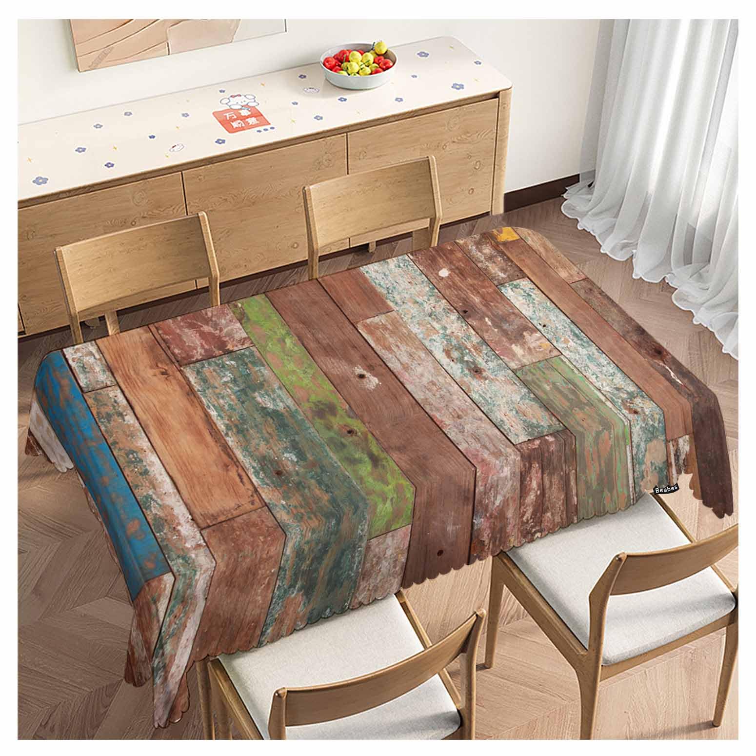 Amazon.com: Beabes Tablecloth Grunge Wood, Retro Wooden Plank Brown ...