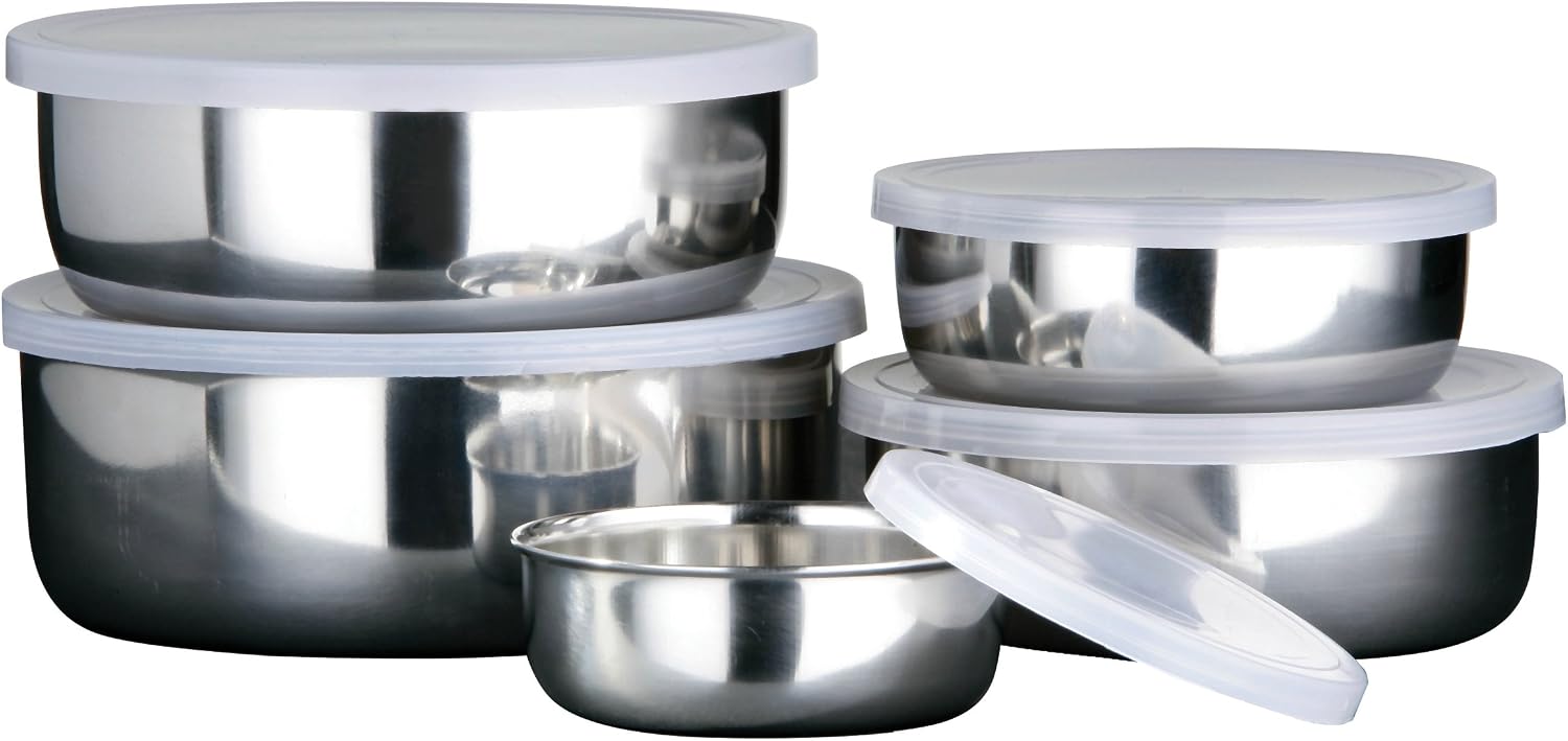 Premier Housewares Stainless Steel Storage Bowls with Plastic Lids - 10 ...