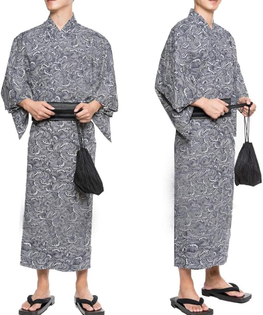 Fancy Pumpkin Kimono Giapponese da Uomo Yukata Giapponese Home Robe Pigiama Vestaglia Taglia L ...