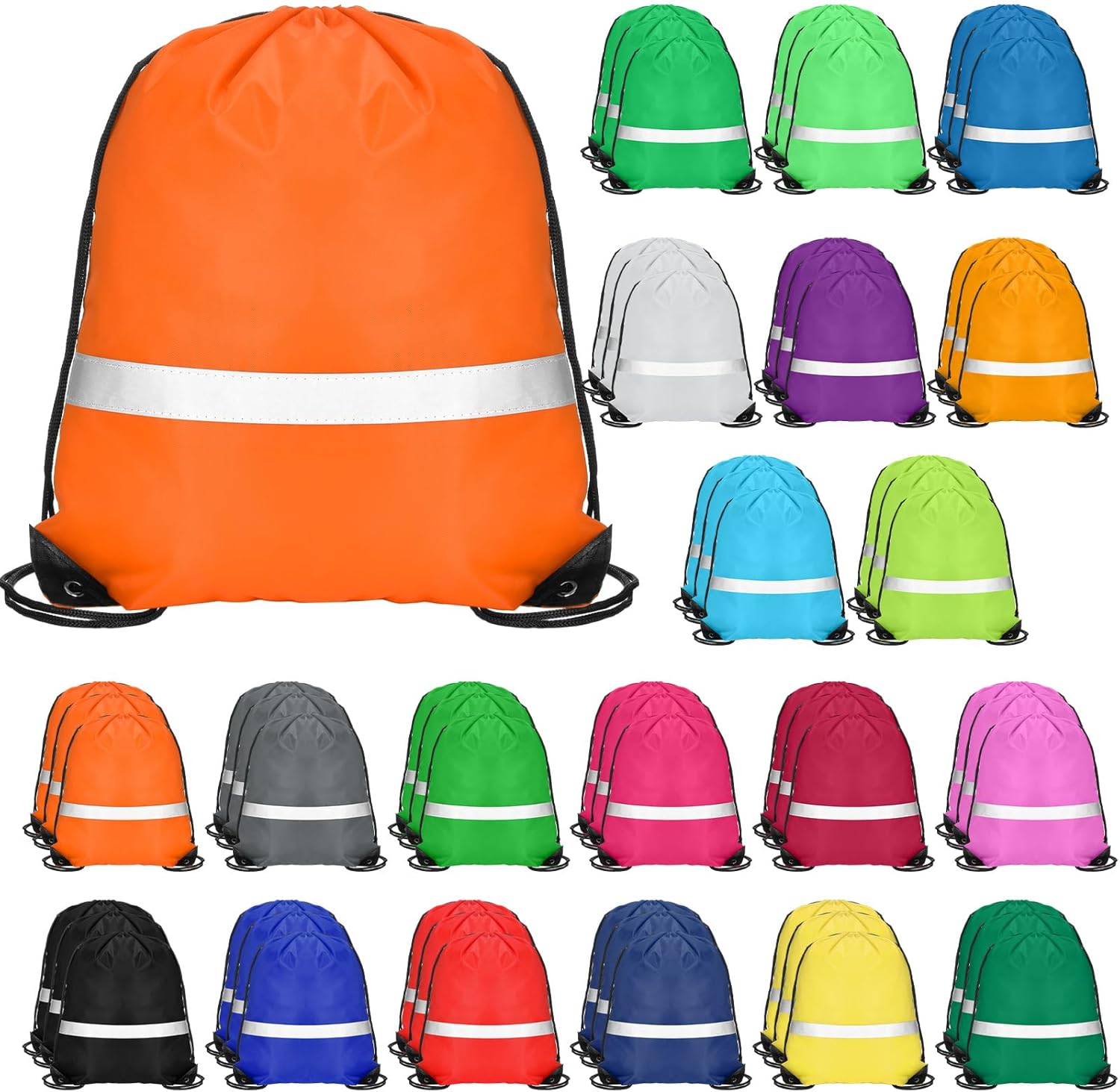 Amazon.com | Paterr 60 Pcs Drawstring Backpack Bag with Reflective ...