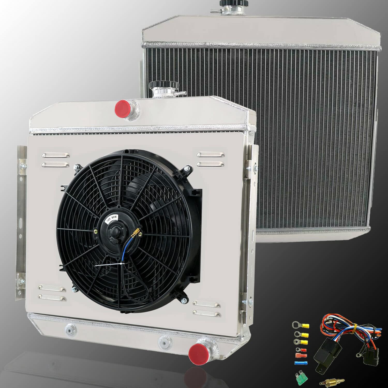 Amazon.com: ALLOYWORKS 4 Row All Aluminum Radiator + 14"Fan Shroud + Relay for 1955 1957 1956 ...