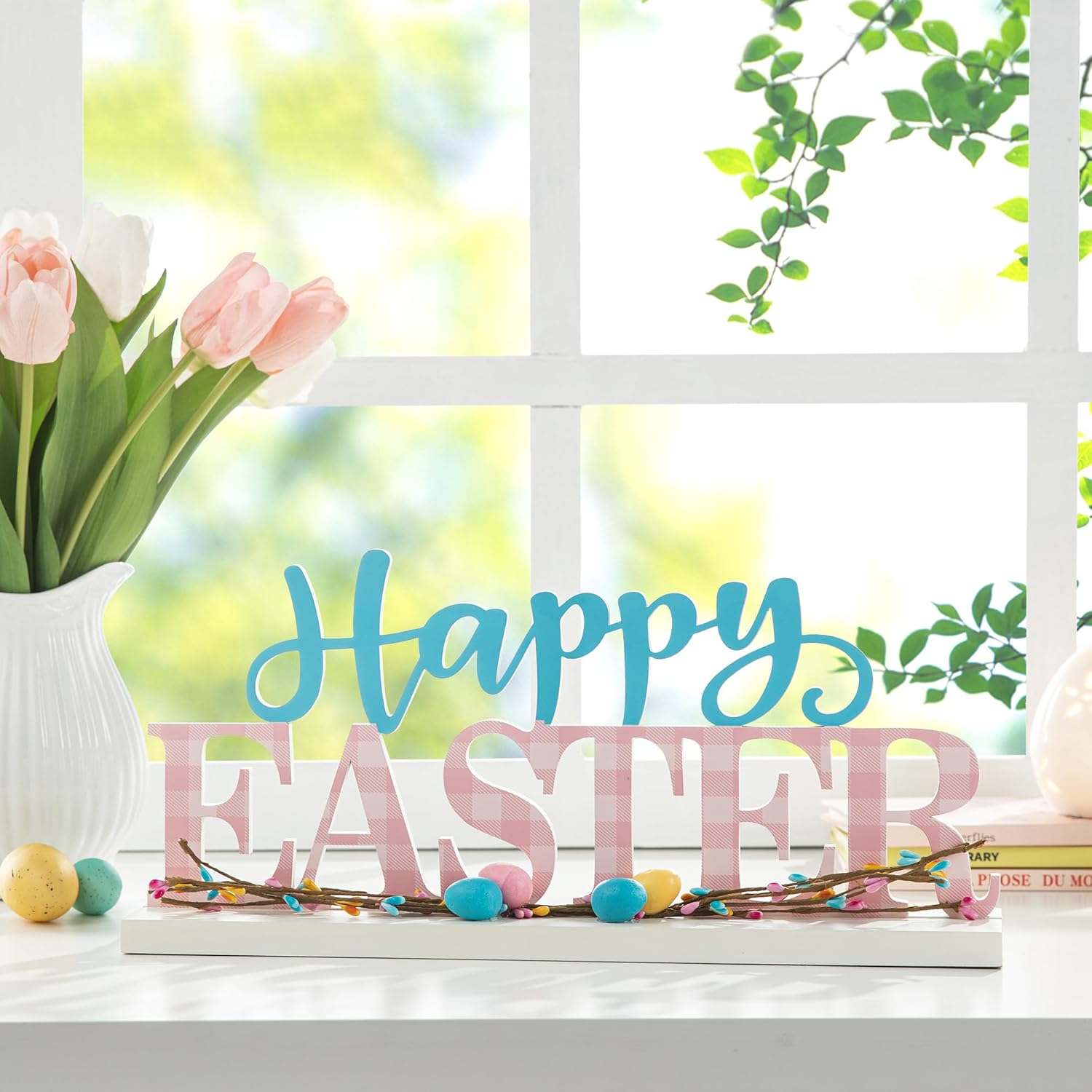 Amazon.com: Glitzhome Happy Easter Wood Word Table Sign for Home Decor ...