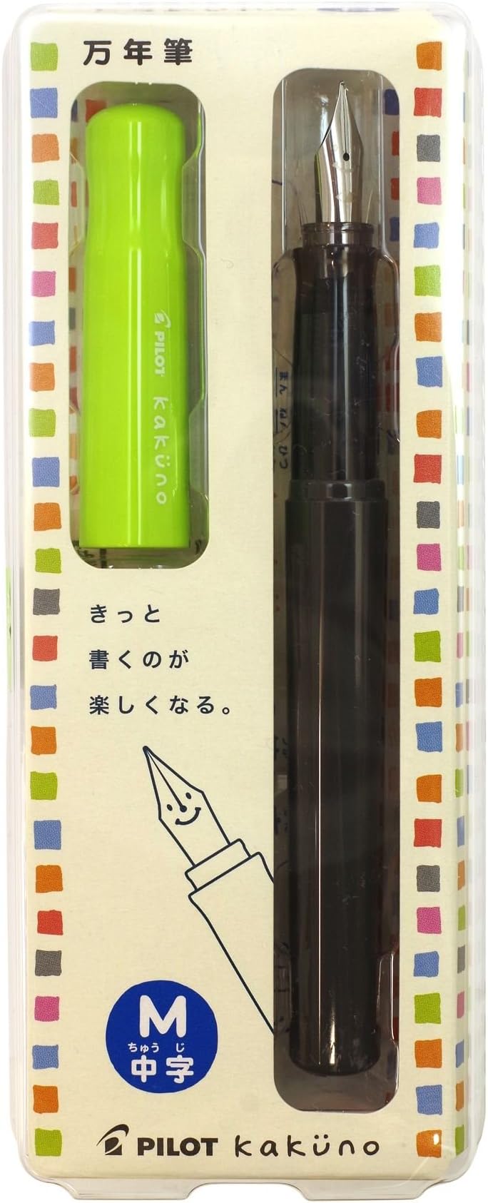 Pilot Kakuno Medium-Nib Fountain Pen, Black Body with Light Green Cap ...