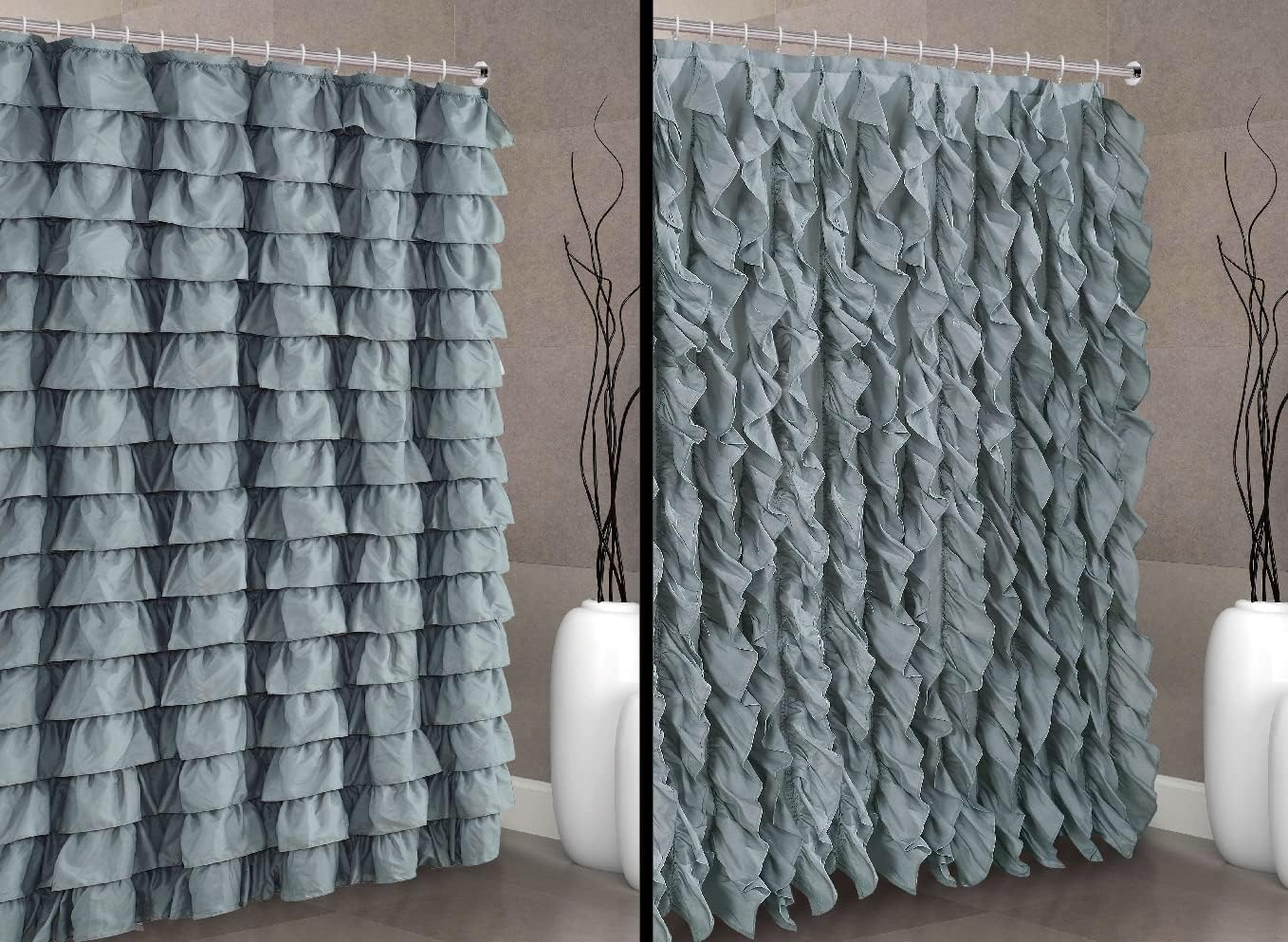 Amazon.com: DiamondHome Shabby Chic Ruffled Sheer Shower Curtain (Ivory ...