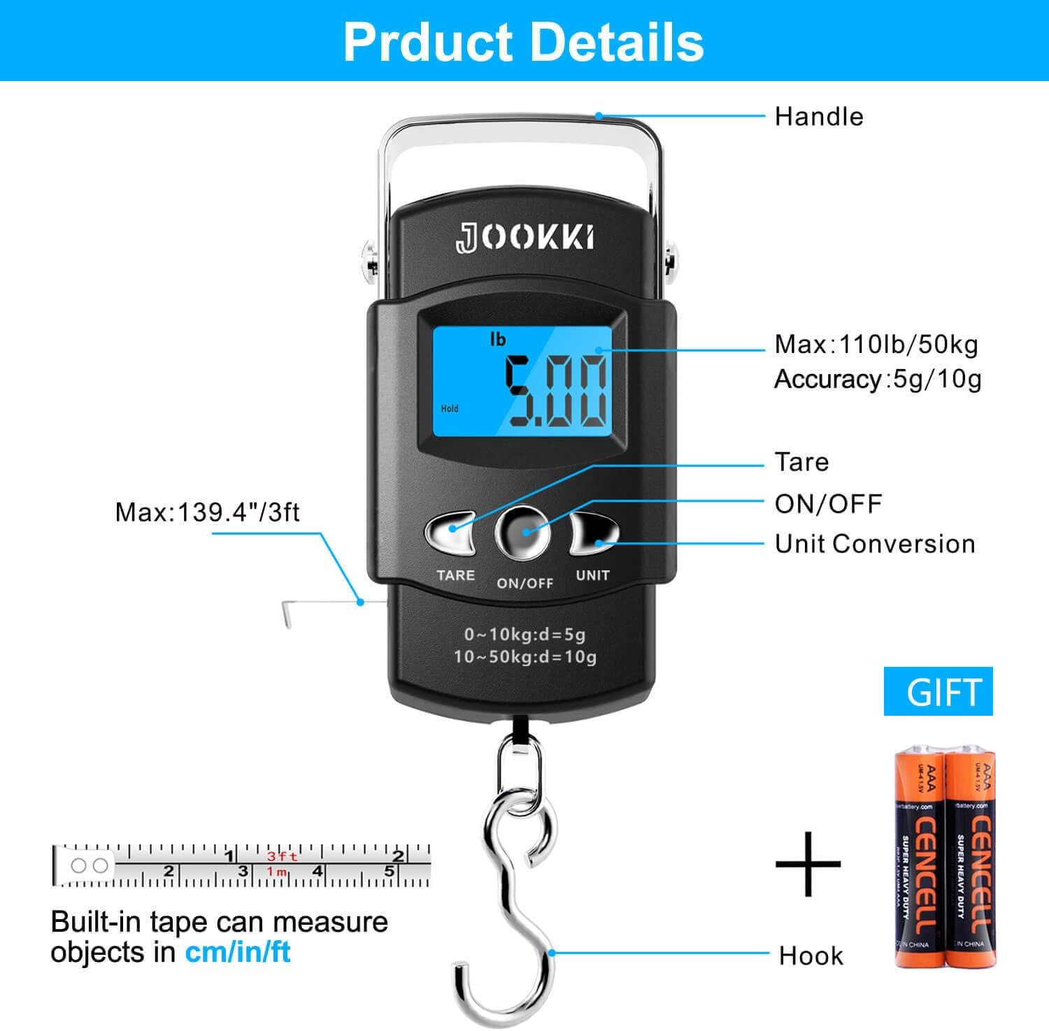 JOOKKI – Báscula colgante portátil con esfera LCD digital, báscula ...