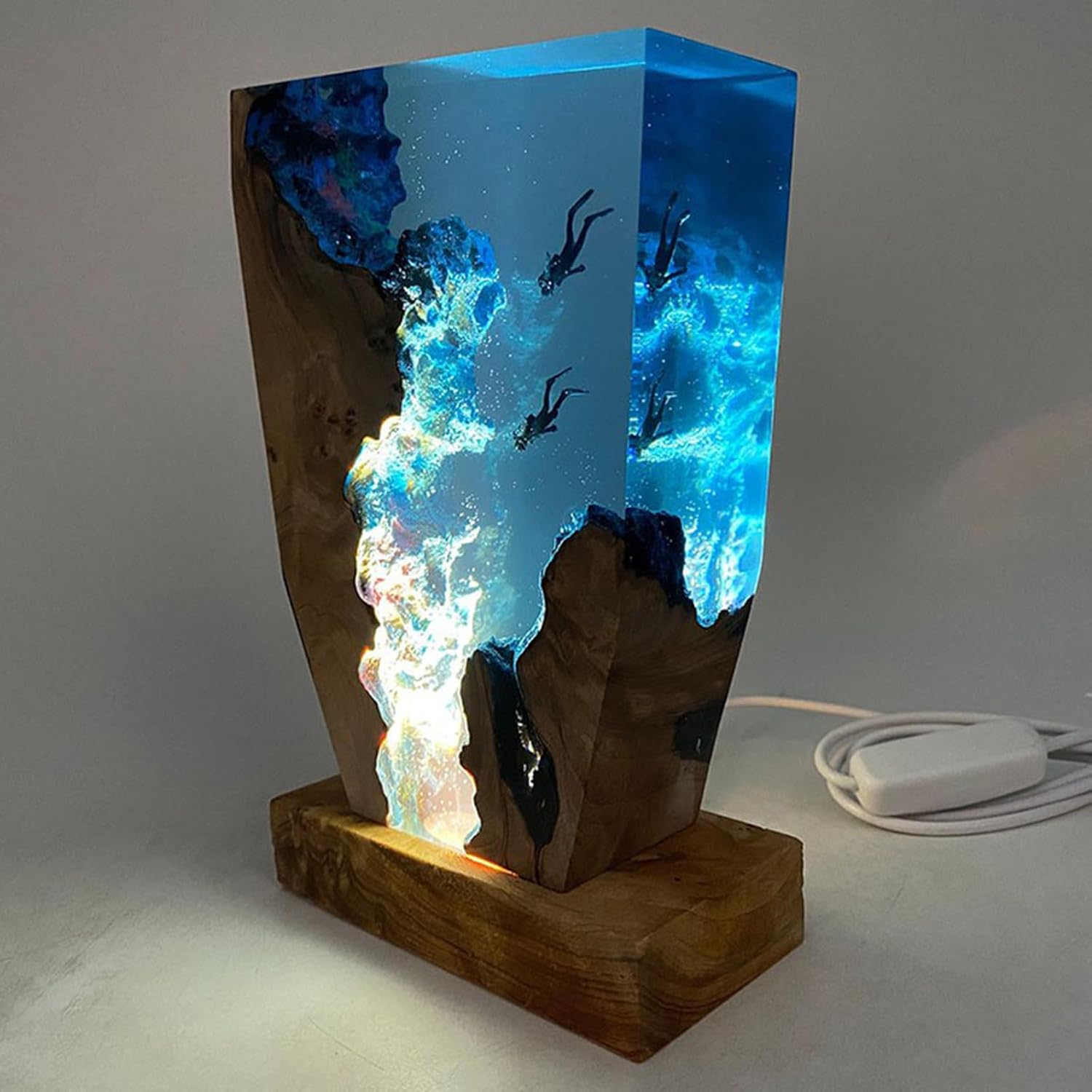 Drawelry Ocean Creative Epoxy Resin Wood Light Lamp, Handmade Multi ...