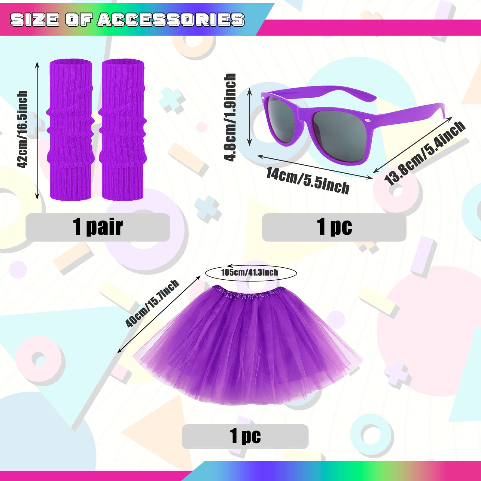 Amycute 80s Fancy Accessories for Women Neon Costume Accessories, 80s ...