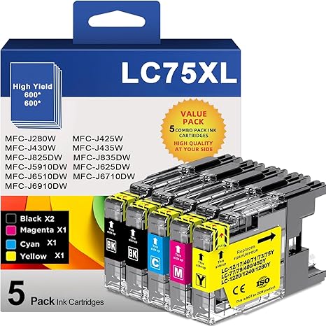 Amazon.com: LC75 High Yield Ink Cartridge Replacement for Brother LC75 ...
