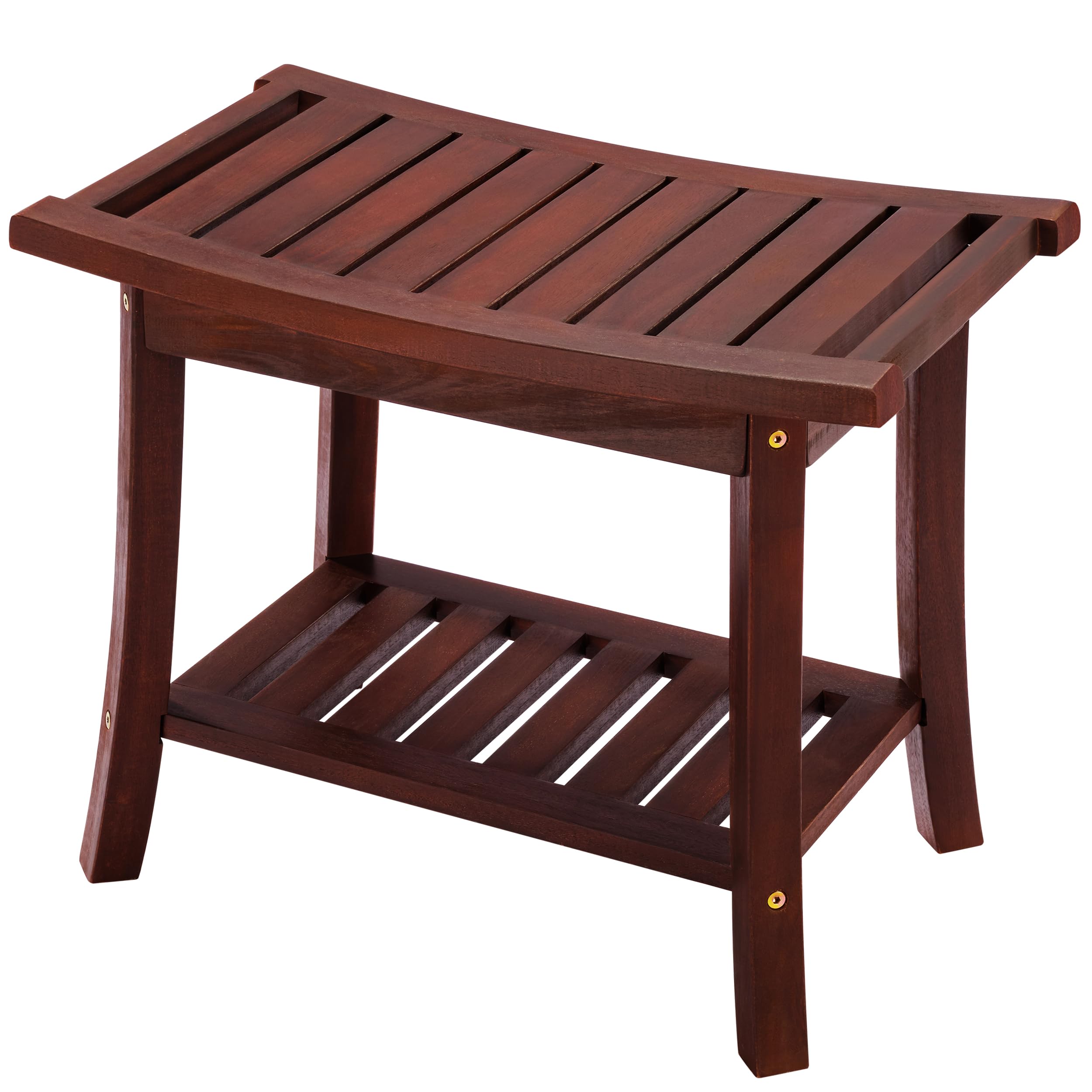 Amazon.com: PrimeZone 18" Acacia Wood Shower Bench with Storage Shelf ...