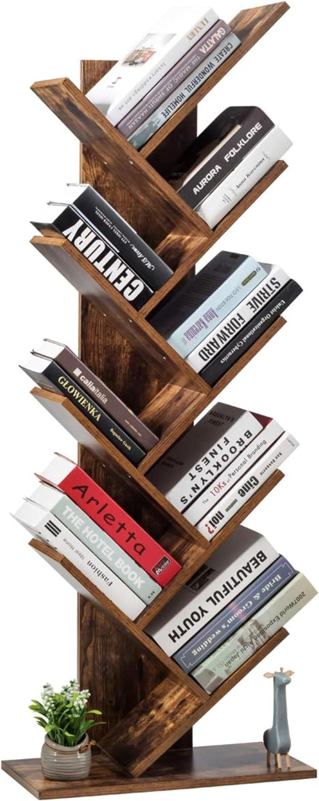 Amazon.com: Tatoonly Tree Bookshelf - 8 Shelf Retro Floor Standing ...