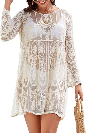 Swimsuit Coverup for Women Mesh Lace Beach Cover Up Bathing Suit ...