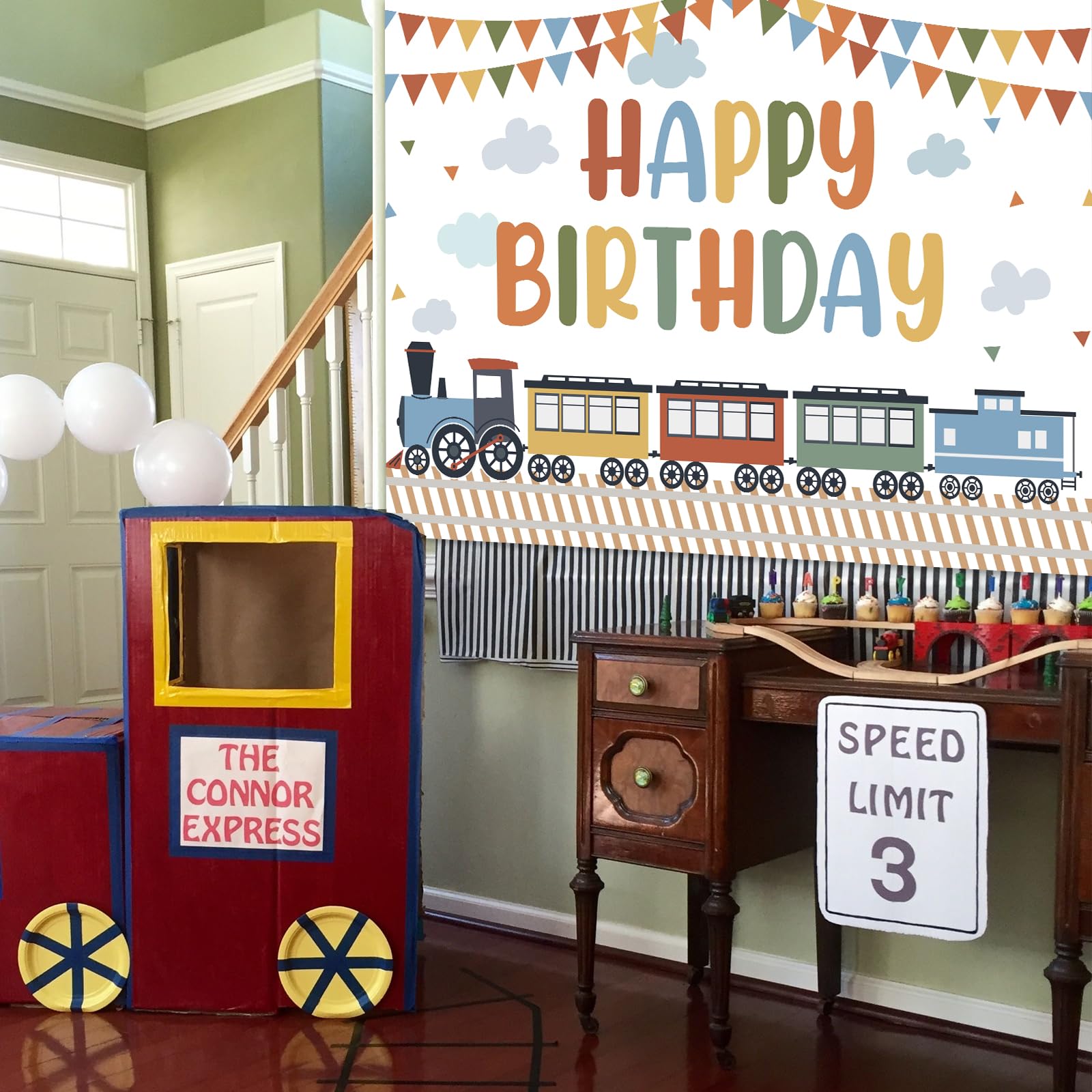 Train Backdrop Banner Sursurprise Train Birthday Decorations - Backdrop ...