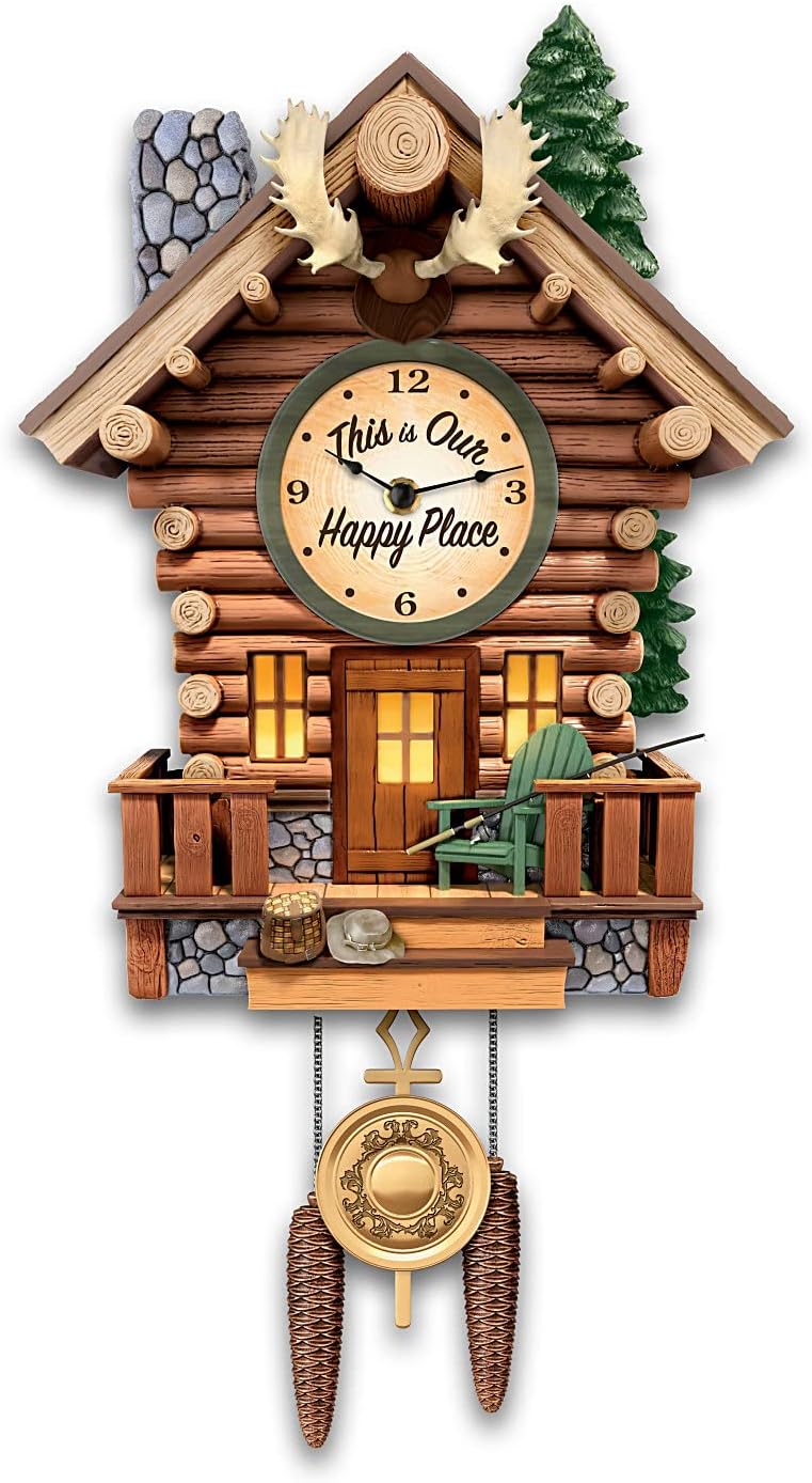 Amazon.com: The Bradford Exchange Cabin Retreat Illuminated Wall Clock ...