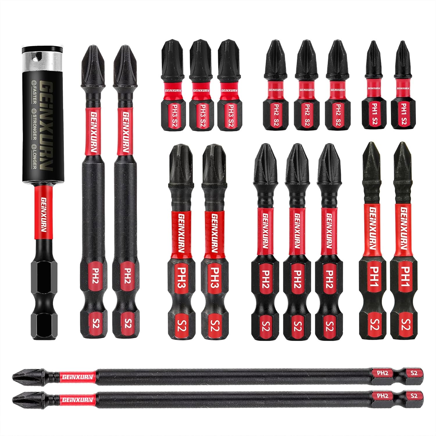 GEINXURN Impact Tough Phillips Bits PH1/PH2/PH3 Insert Driver Bits,19Pack Bulk Phillips ...