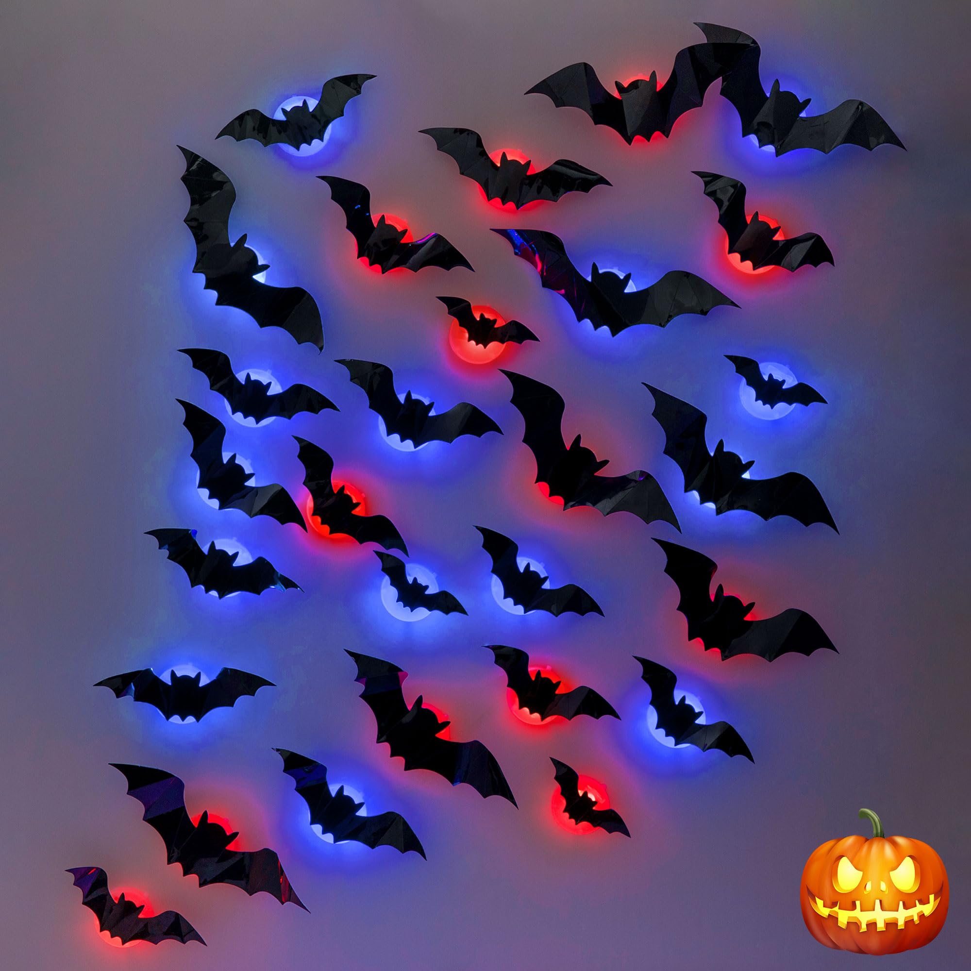 Hiboom 28 Pcs Halloween Decoration LED Bats Light Wall Decor, 3D ...