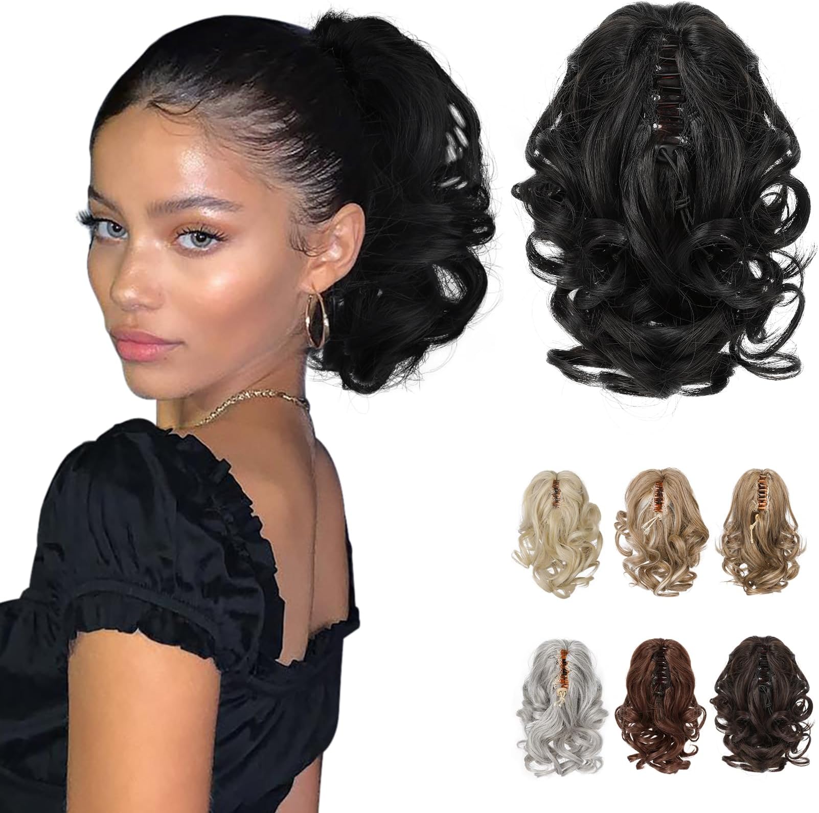 Amazon.com : HOOJIH Claw Clip in Ponytail Extension, 9 Inch Short ...