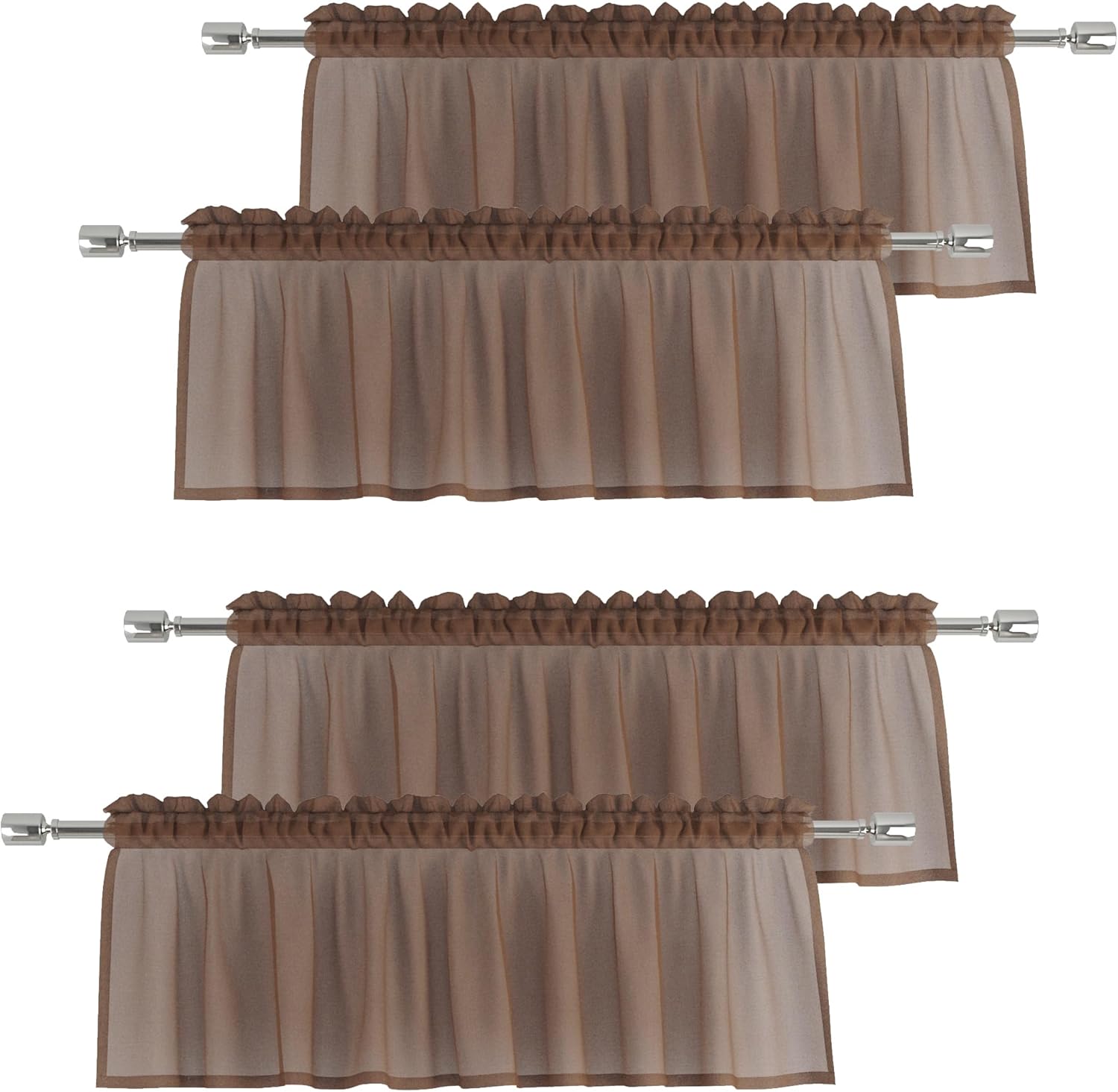 Amazon.com: EURZAAR Coffee Brown Valances 4 Pieces Sheer Valences 18 ...