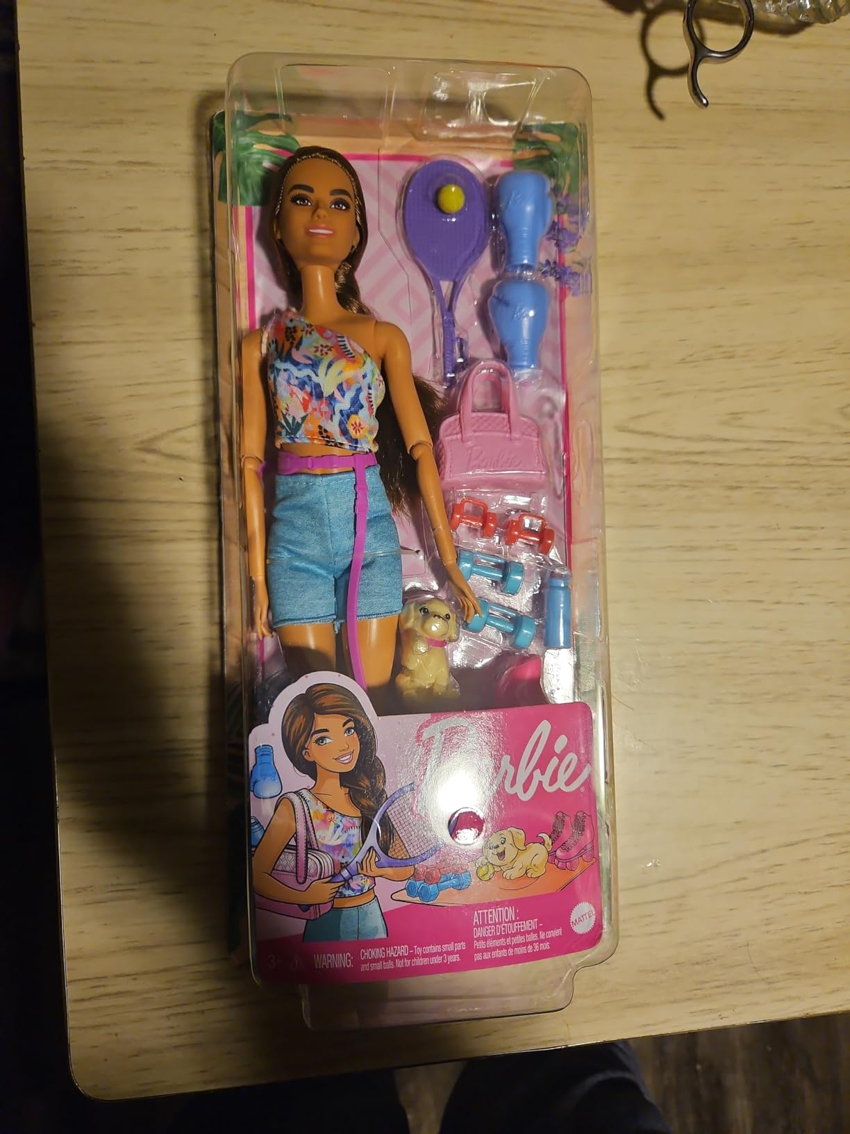 Barbie Self-Care Doll, Brunette Posable Workout Doll with Puppy and ...