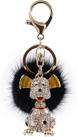 surell - Mink Fur Dog Keychain - Cute Pompom Fashion Accessory Sparkle ...
