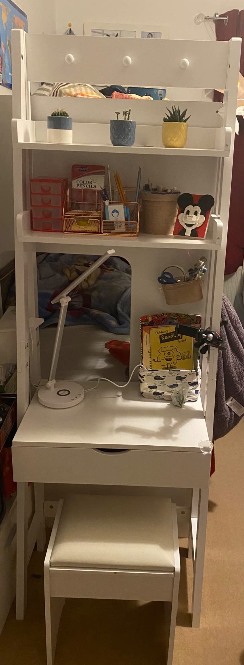 RELAX4LIFE 3-In-1 Dressing Table Set, Wooden Ladder Shelf Desk with ...