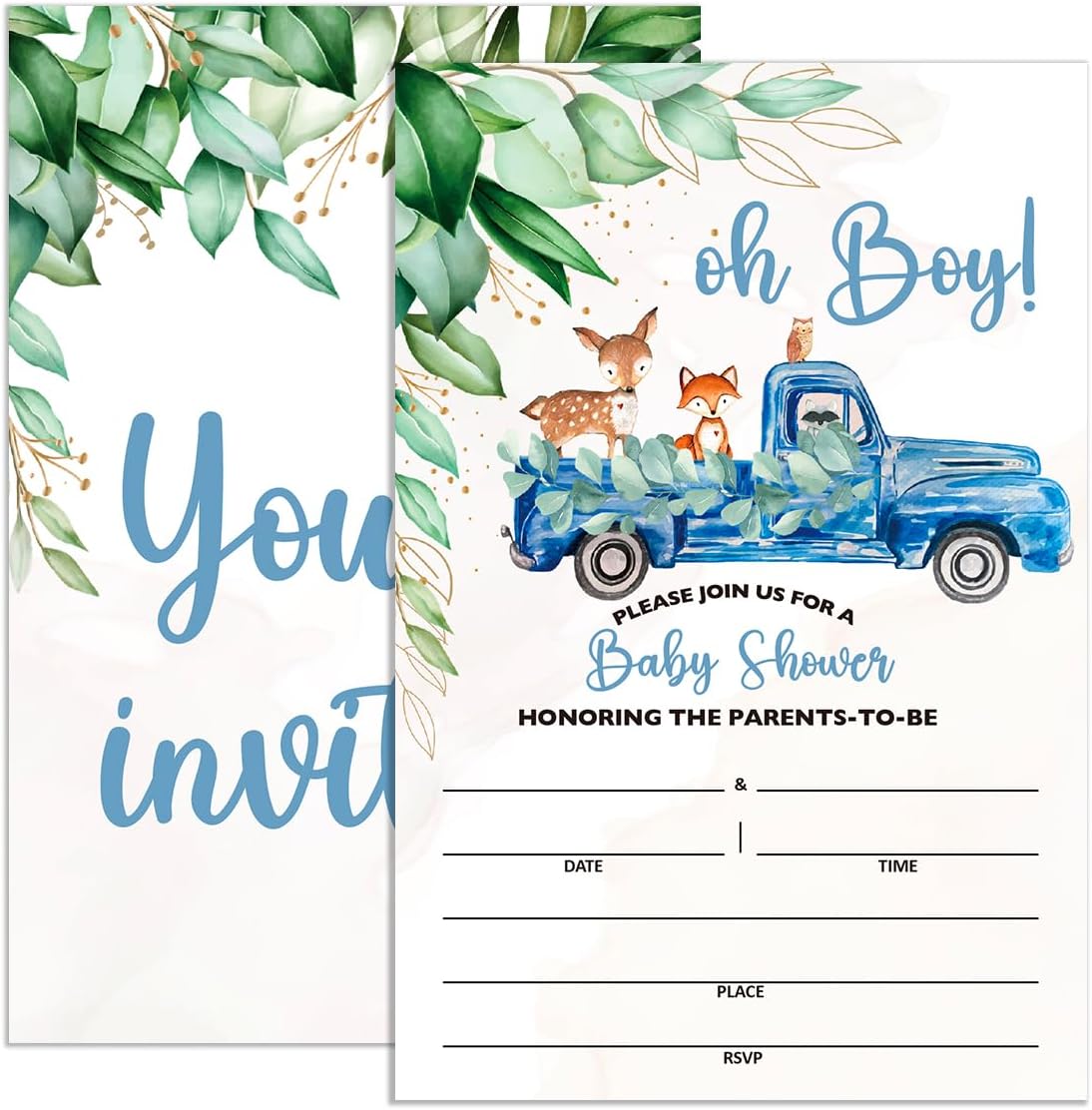 Amazon.com : UDNADKEX Baby Shower Invitations for Boy Woodland Animal ...