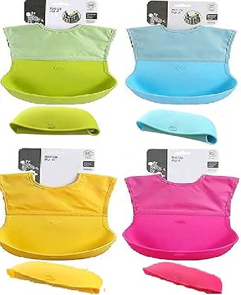 Amazon.com: Pack of 2 Baby Waterproof bibs Green/Blue or Yellow/Pink ...
