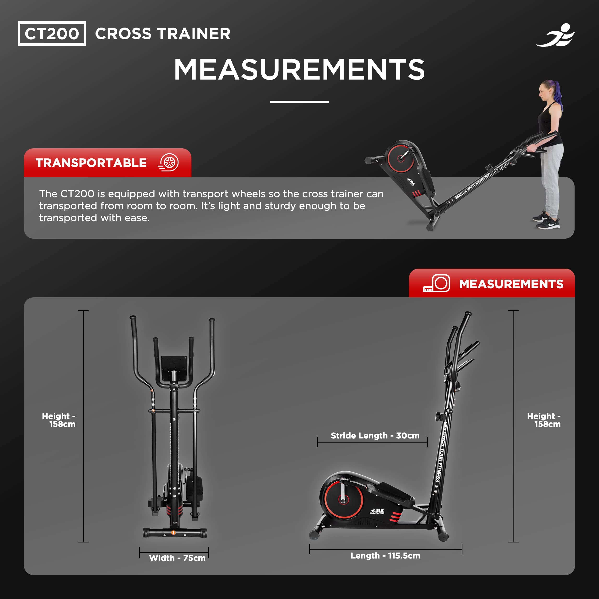 JLL CT200 Home Elliptical Cross Trainer, 2022 Model, 8 Level Magnetic ...