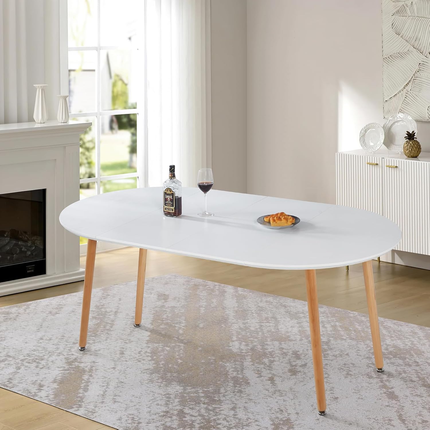 Amazon.com - Hison 71" Modern Oval Dining Table for 6-8 Extendable Dining Table Round Kitchen ...