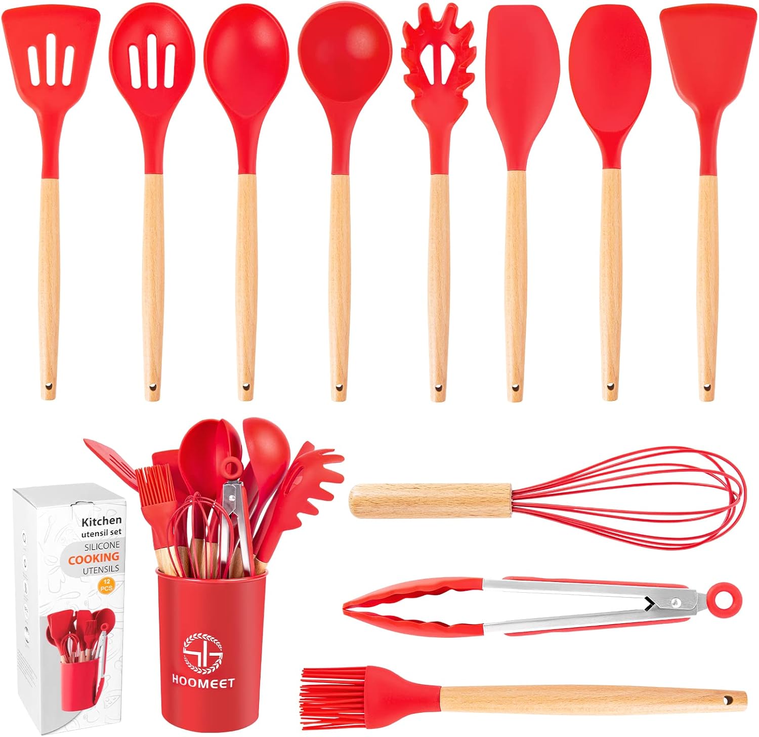 Amazon.com: Silicone Cooking Utensils Kitchen Utensil Set - Heat ...