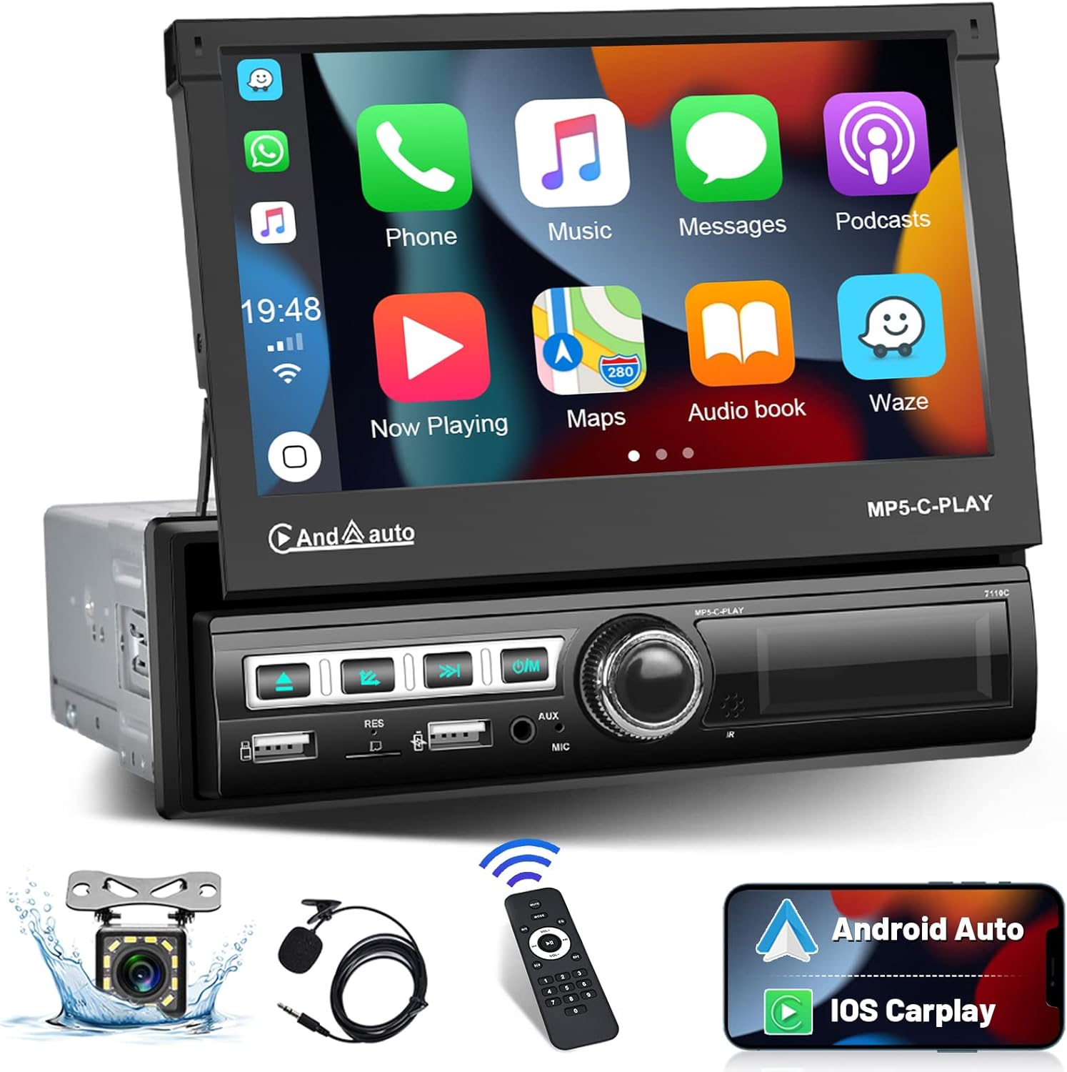 Amazon.com: Roinvou Single Din Car Stereo with Apple CarPlay & Android ...