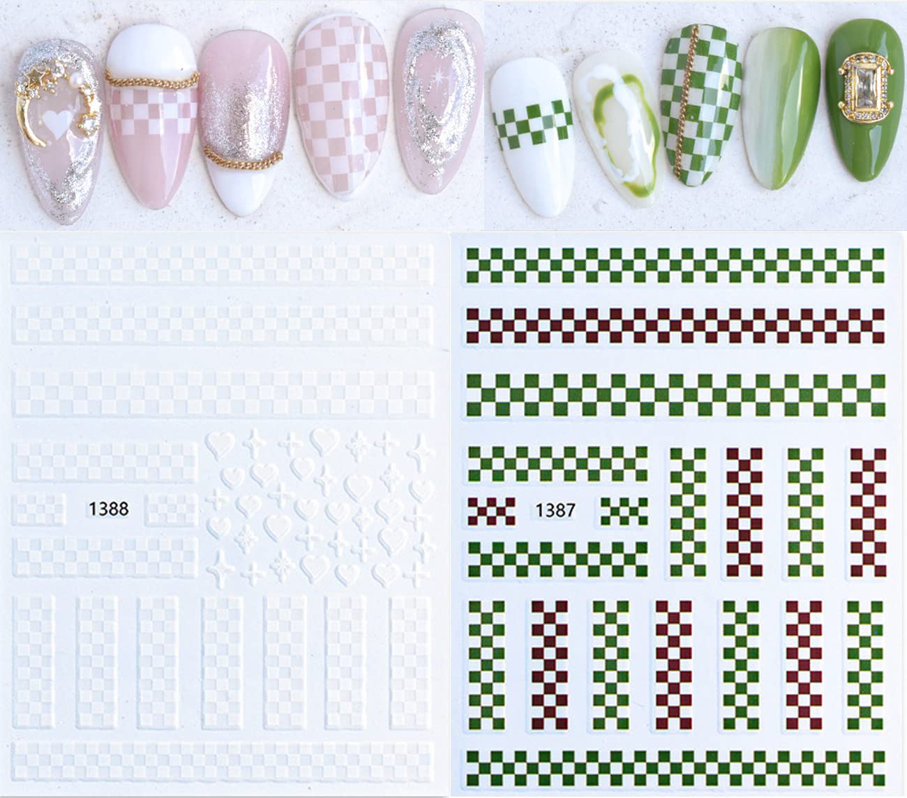 3 Sheets Black and White Checkerboard Nail Art Stickers Lattice Nail ...