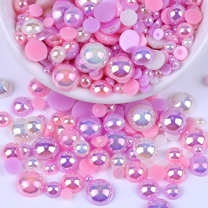Amazon.com: Flatback Pearls for Crafts, 50g Mix Pink Purple White Half ...