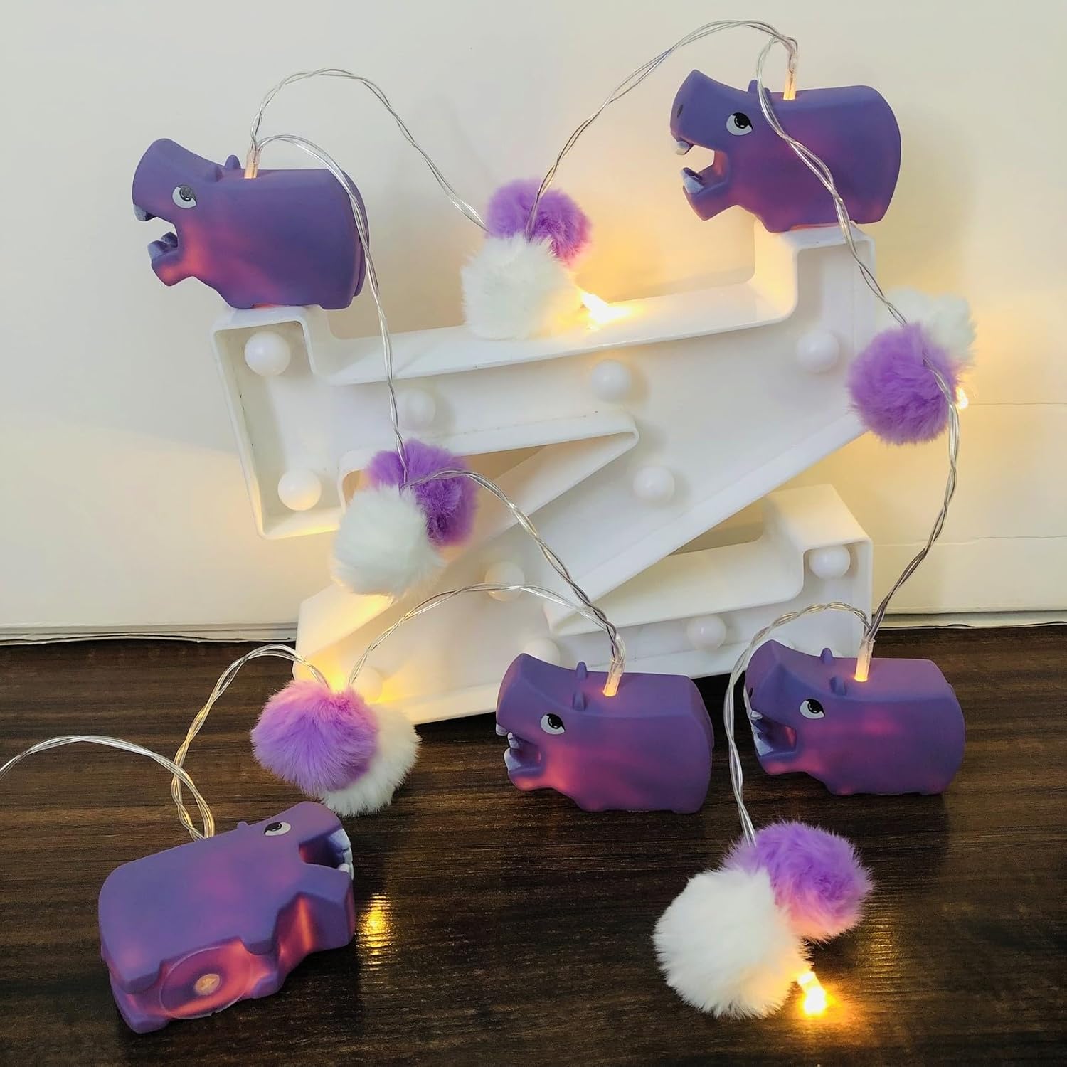 Amazon.com: Sezrgiu Cute Hippo Light 1.65m 10LED Night Light Pompoms ...