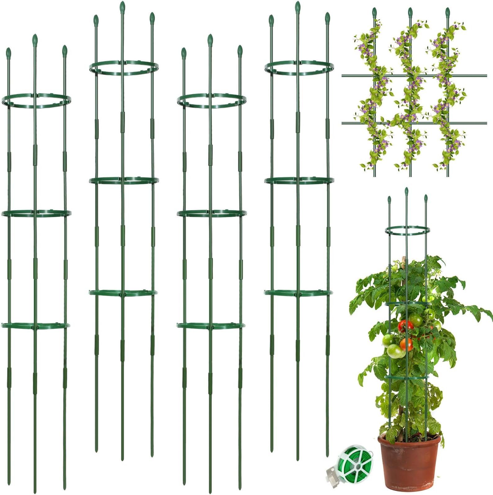 Amazon.com : Yaocom 63''/ 5.3 FT Adjustable Tomato Cage Garden Trellis ...