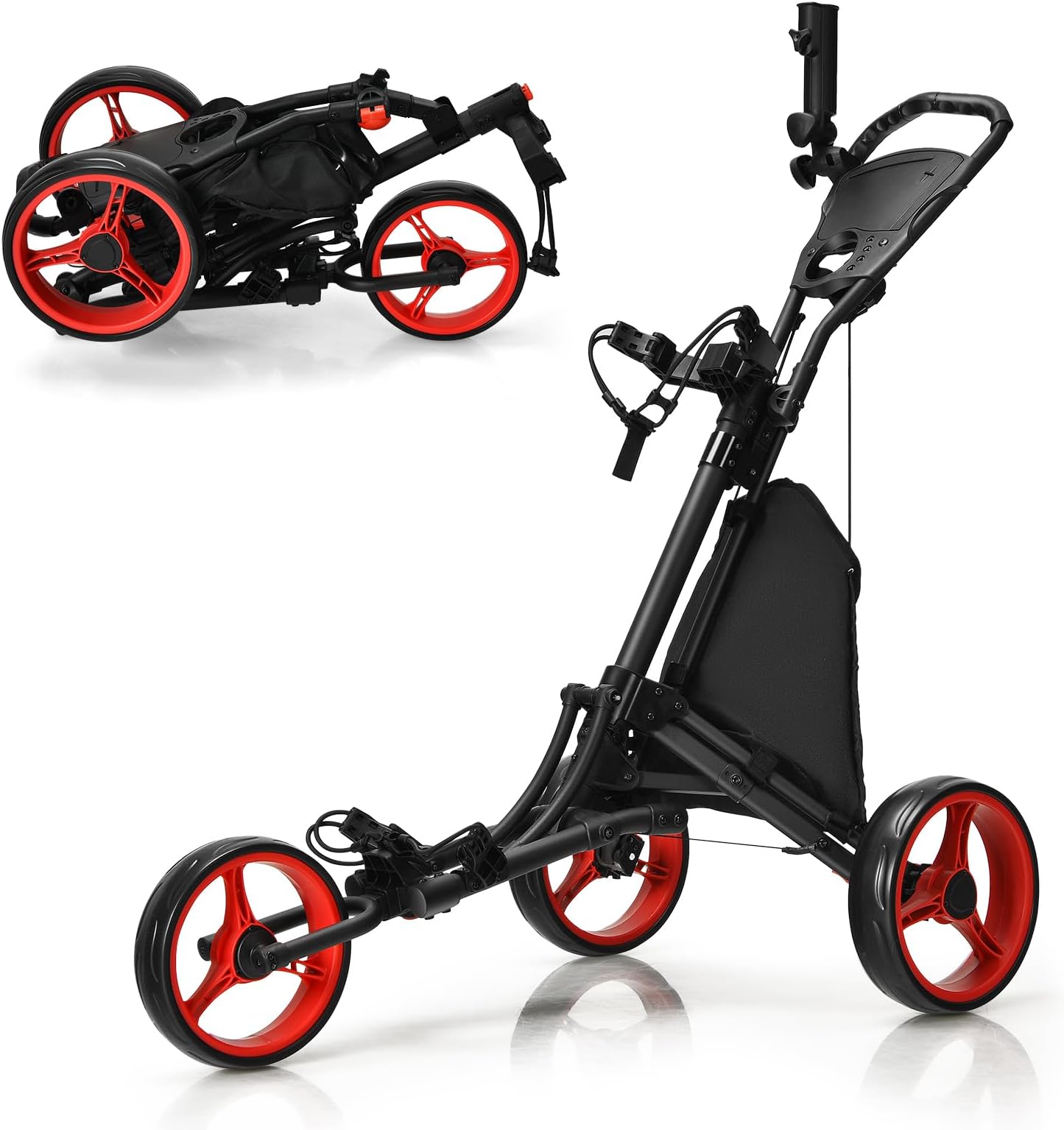 Costway 3 Wheel Golf Push Cart, Folding Collapsible Lightweight Iron ...