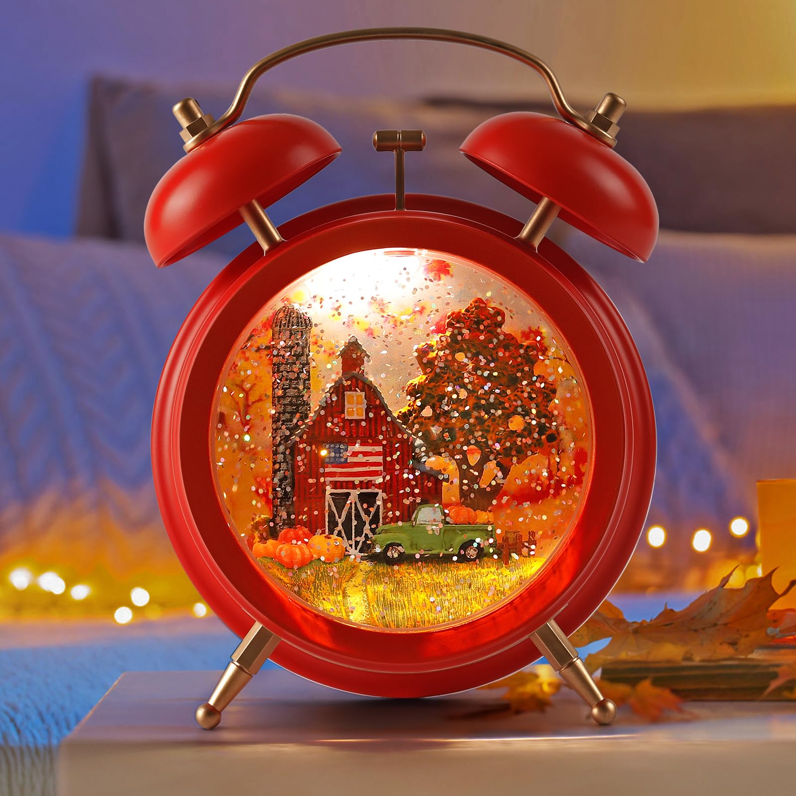 Amazon.com: Alarm Clock Fall Snow Globe, Lighted Snow Globe Lantern 6H ...