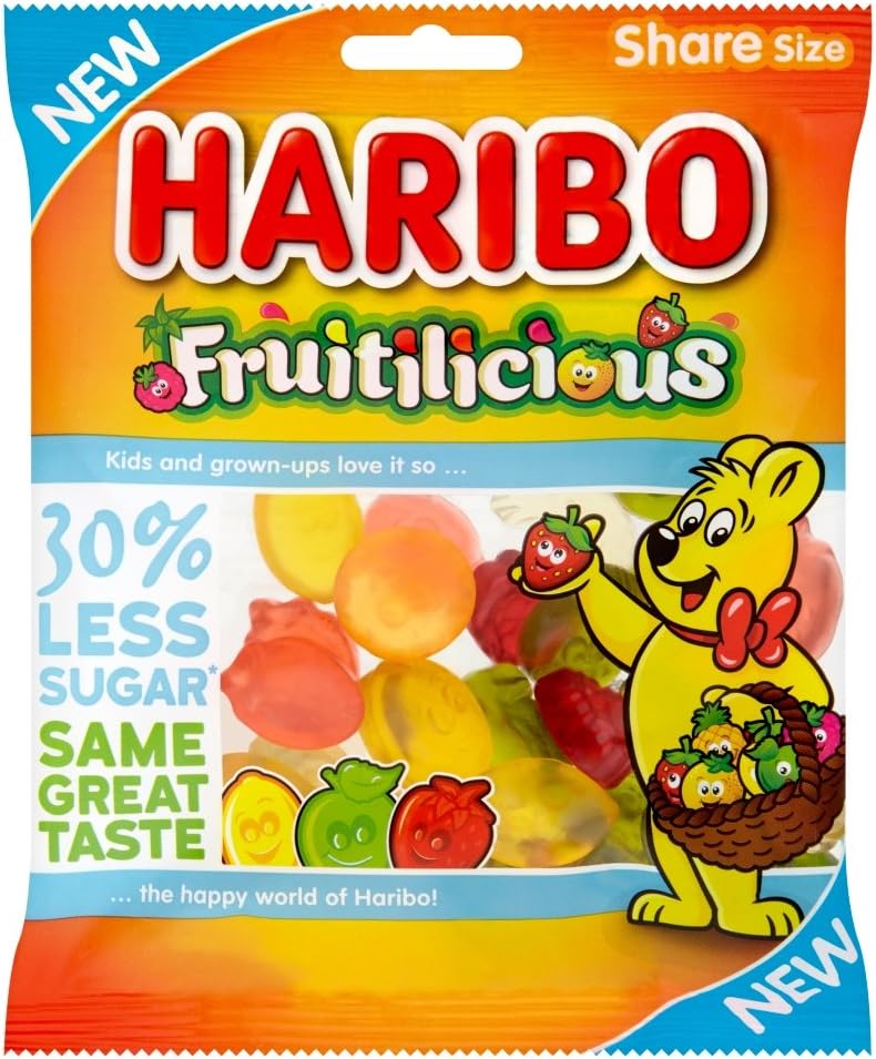 Haribo Fruitilicious Sweets, Sugar Reduced Fruit Flavour Gums, 120g ...