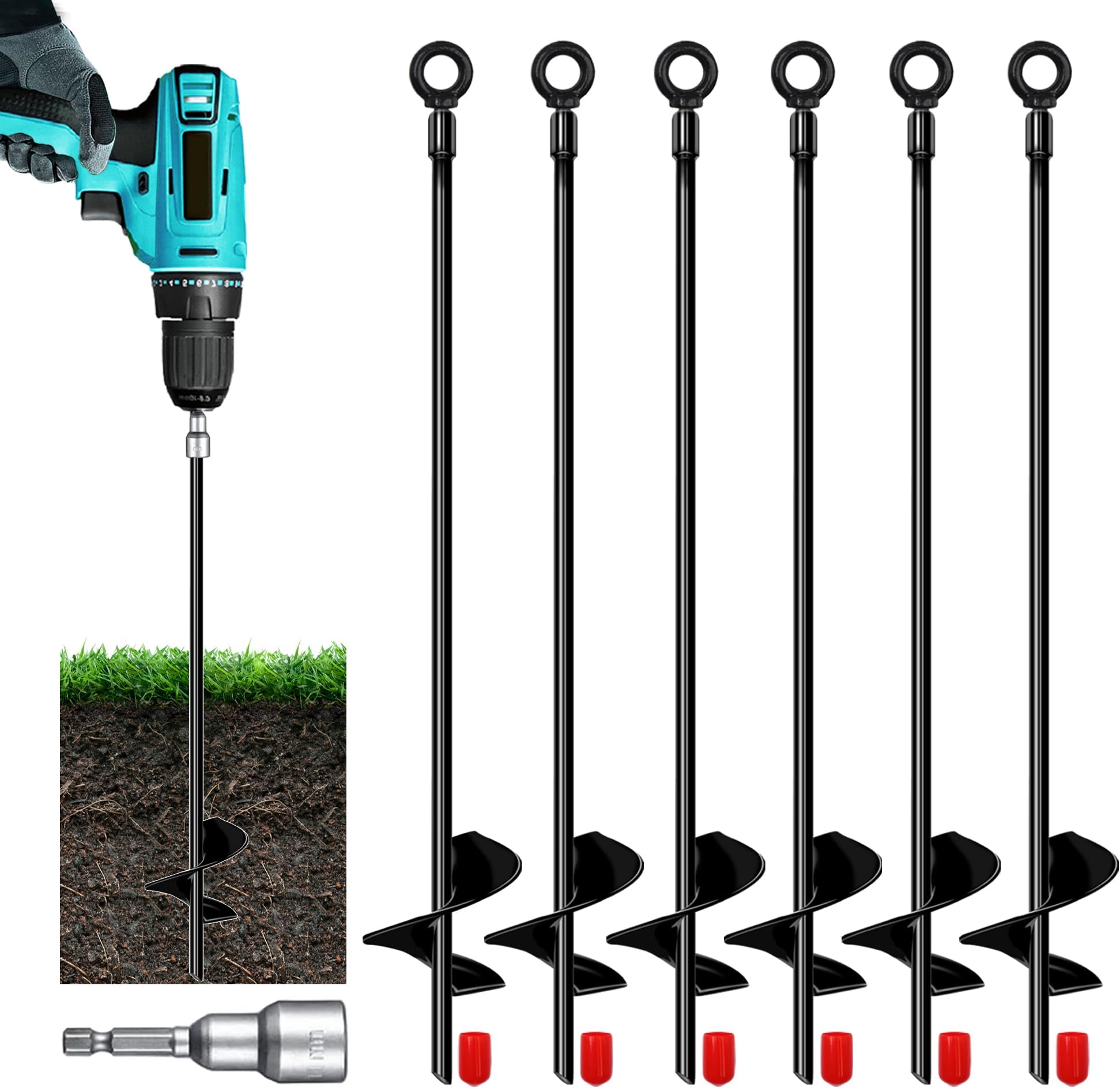 Amazon.com : 18" Ground Anchors Kit 4pcs, 3" Helix Diameter Earth ...