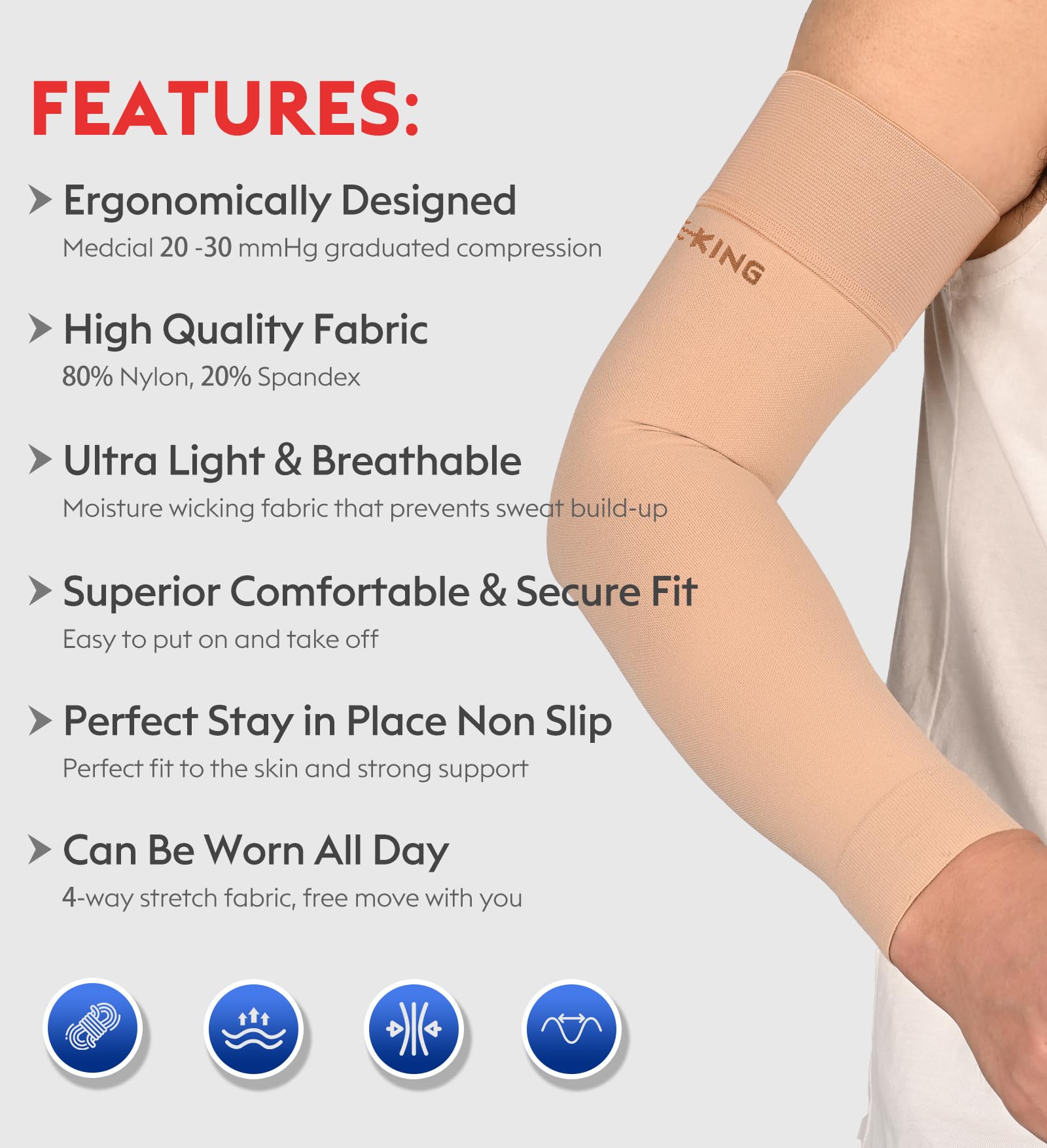 Snapklik.com : KEKING Lymphedema Compression Arm Sleeves For Men Women