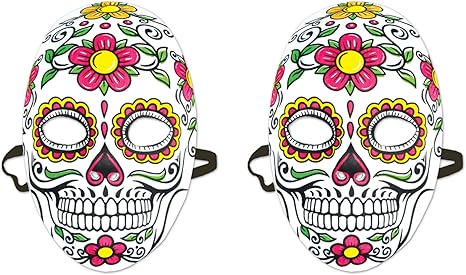 Amazon.com: Beistle Day of the Dead Masks, Sugar Skull Design with ...